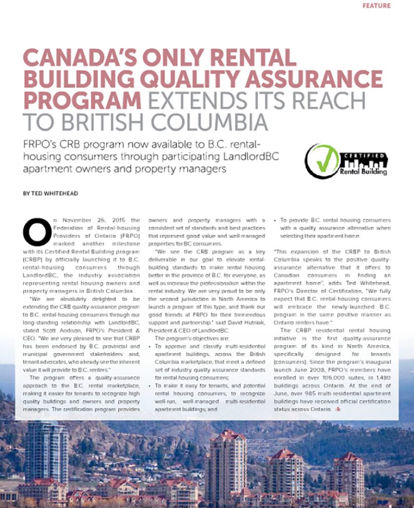 FRPO FE Magazine: "Canada's Only Rental Building Quality Assurance ...